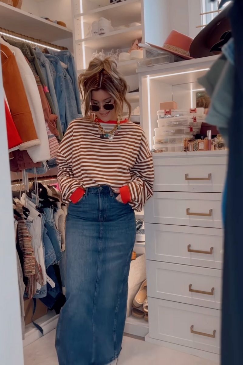 23 Denim Maxi Skirt Outfits Ideas From Smart To Casual And Edgy ...