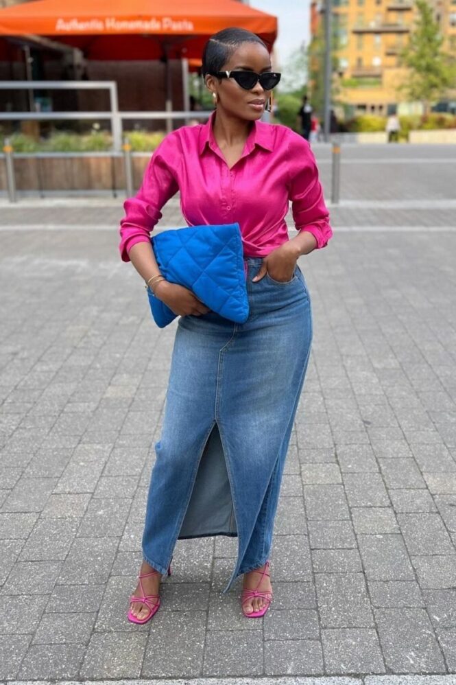 23 Denim Maxi Skirt Outfits Ideas From Smart To Casual And Edgy ...