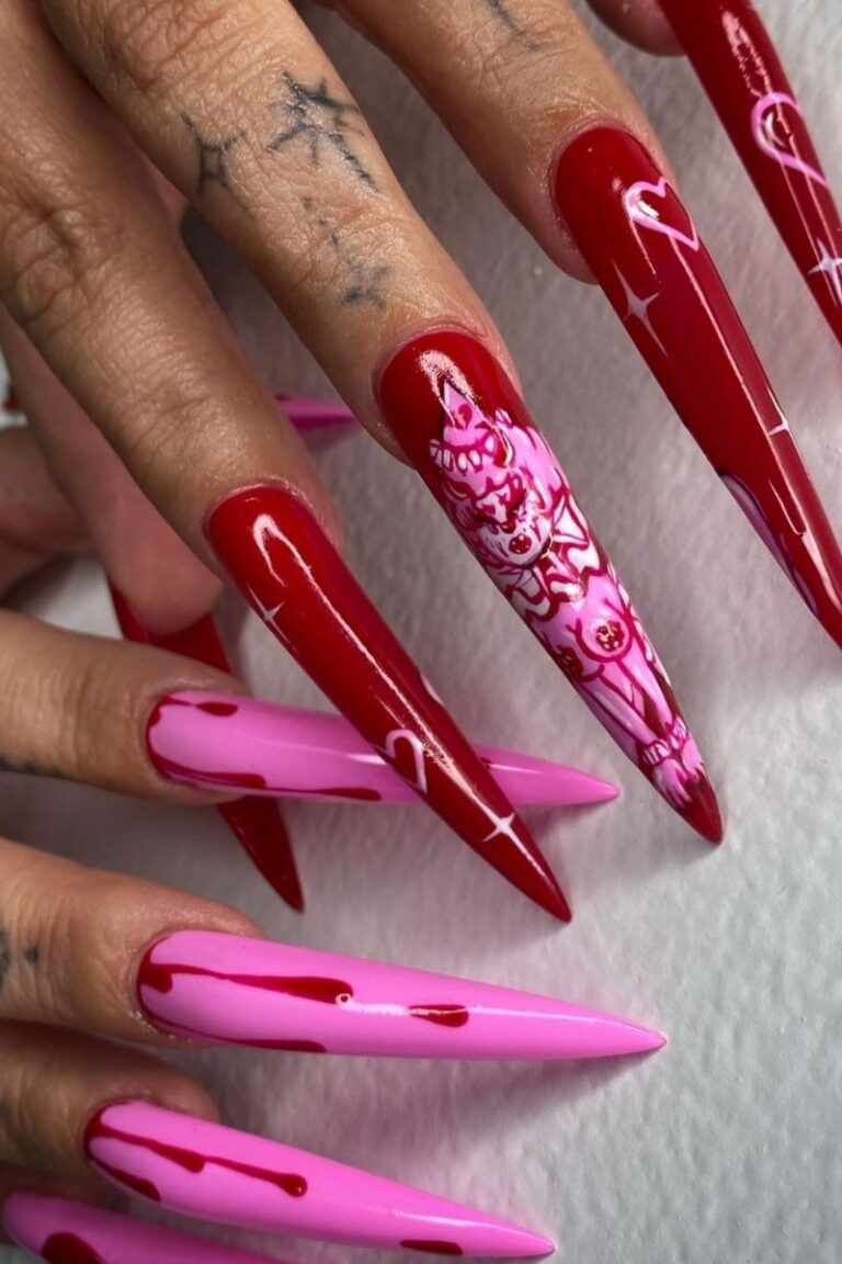 28 Chic And Playful Red and Pink Nail Design Inspiration - London ...