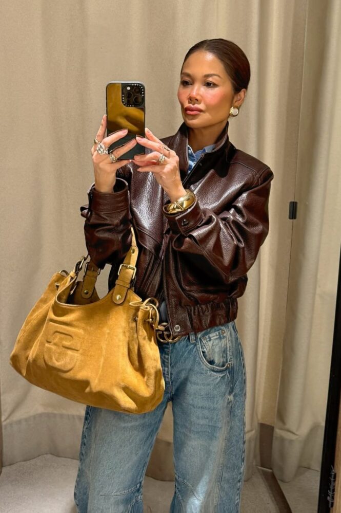 33 Chic Brown Leather Jacket Outfit Ideas To Copy This Fall - London ...
