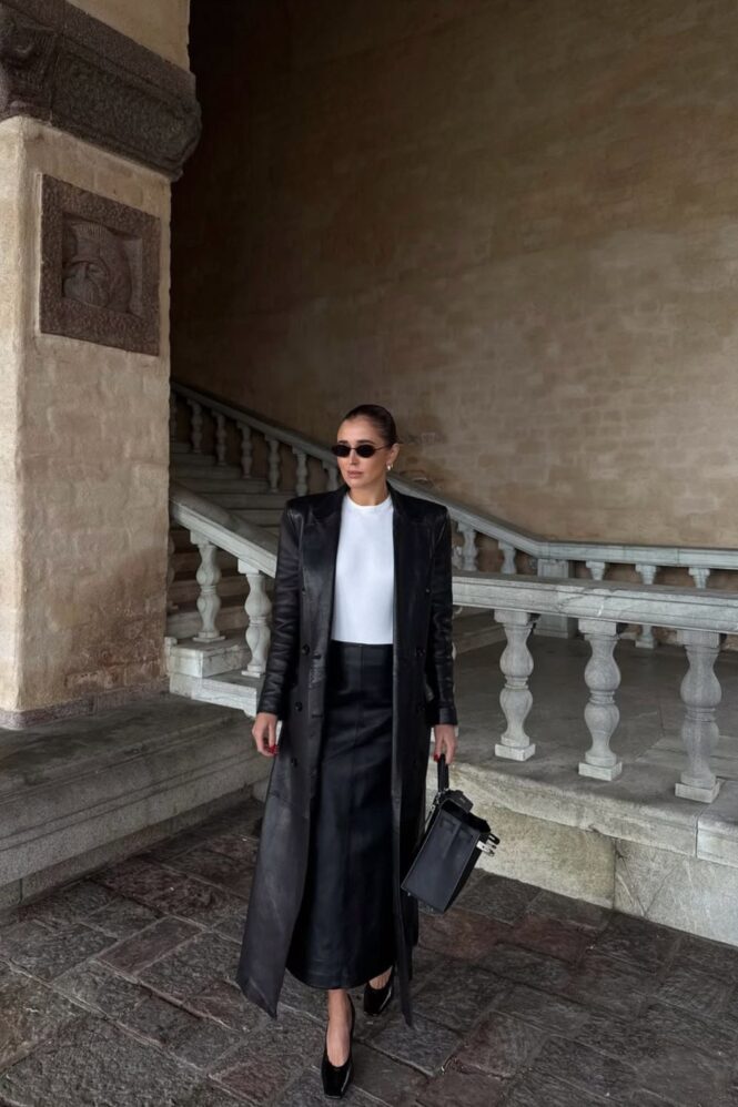30 Chic Long Leather Jacket Outfit Ideas - London Kensington Guide