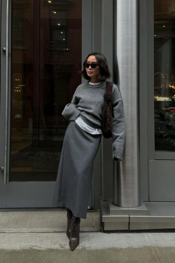 33 Chic Long Grey Skirt Outfit Ideas (And How to Style This Closet ...