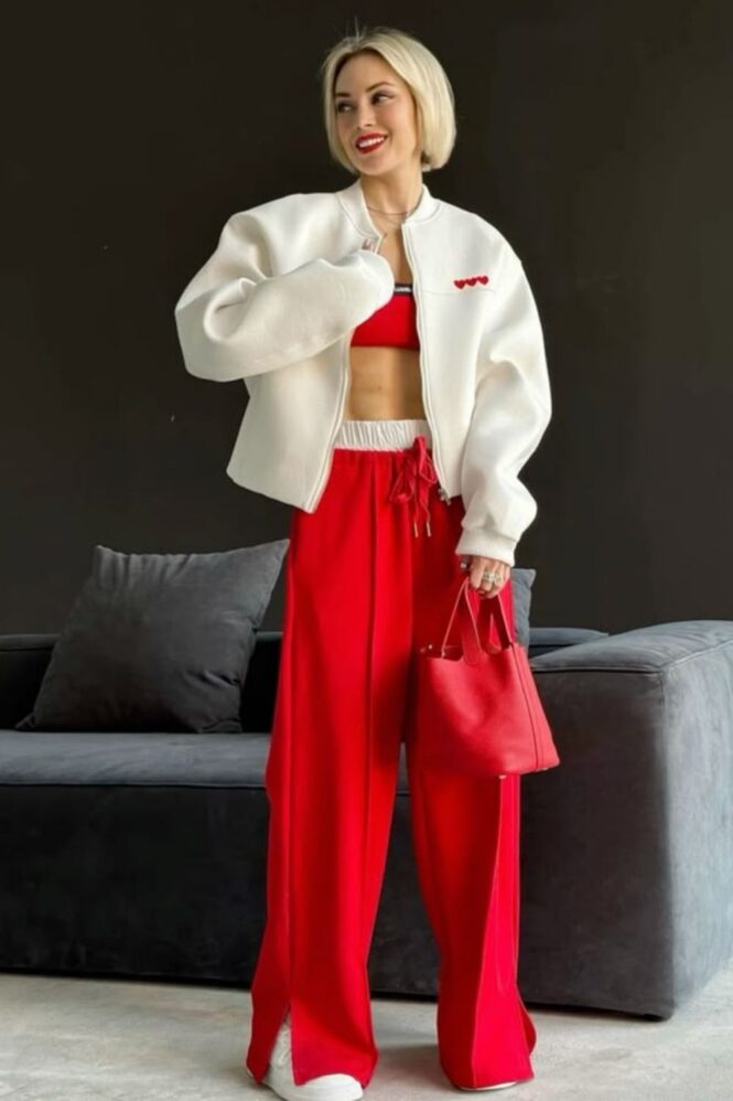 26 Red Sweatpants Outfit Ideas: How to Style Red Sweatpants Without ...